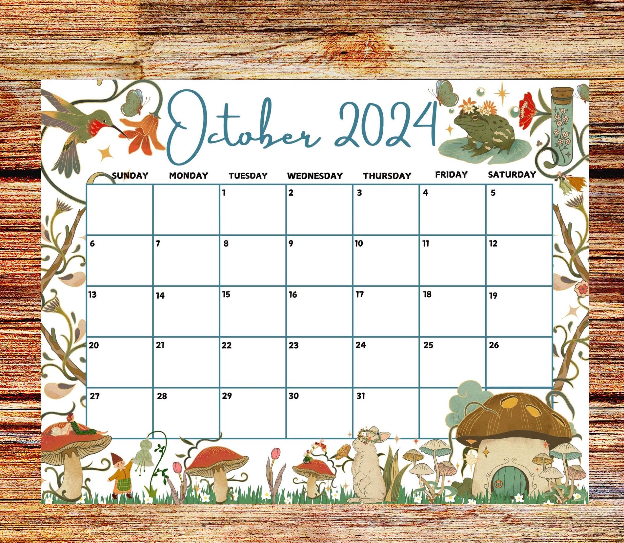 EDITABLE, Digital-printable October 2024 Calendar. Cute Fairy and ...