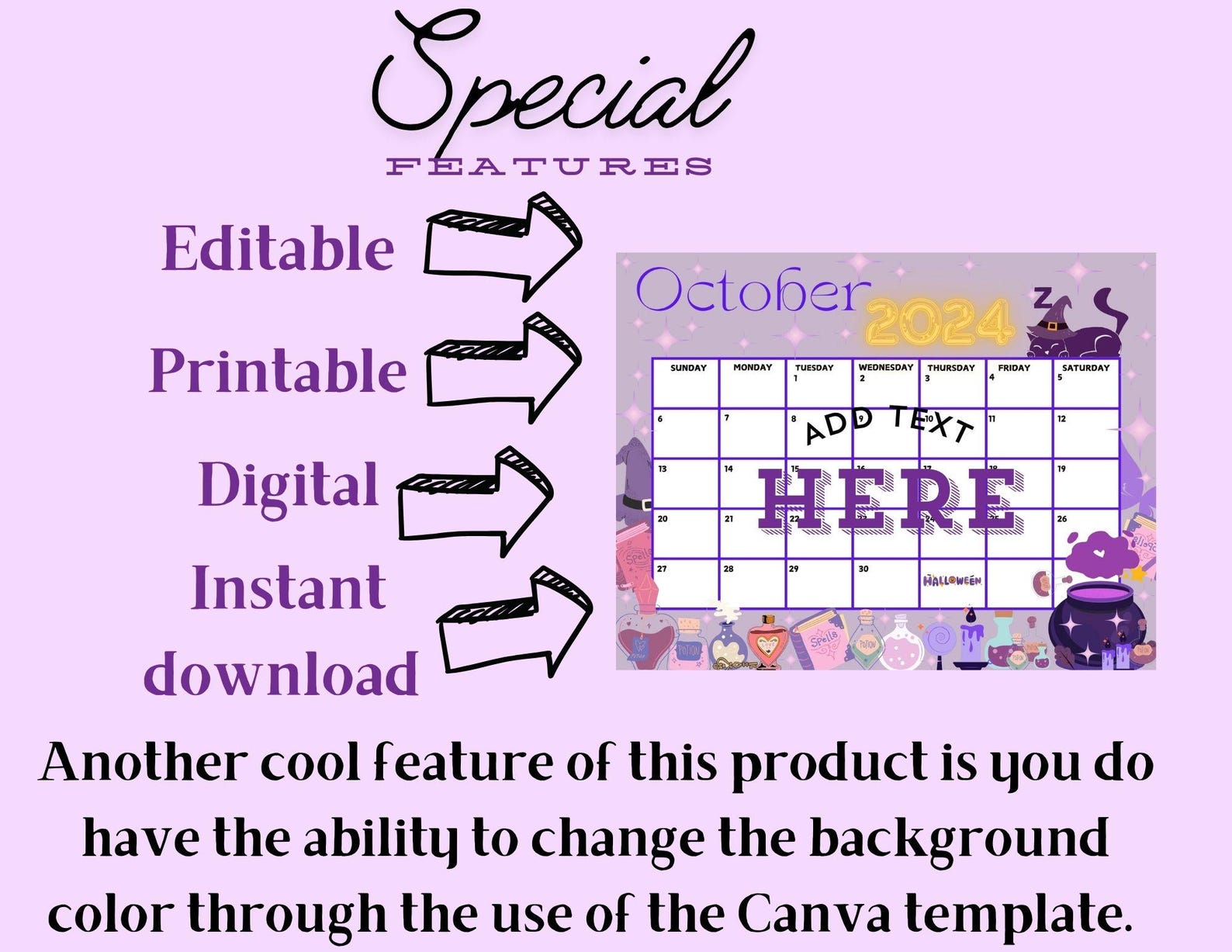 2 Digital *editable* and Printable October 2024 Halloween Calendar ...