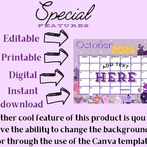 2 Digital *editable* and Printable October 2024 Halloween Calendar ...