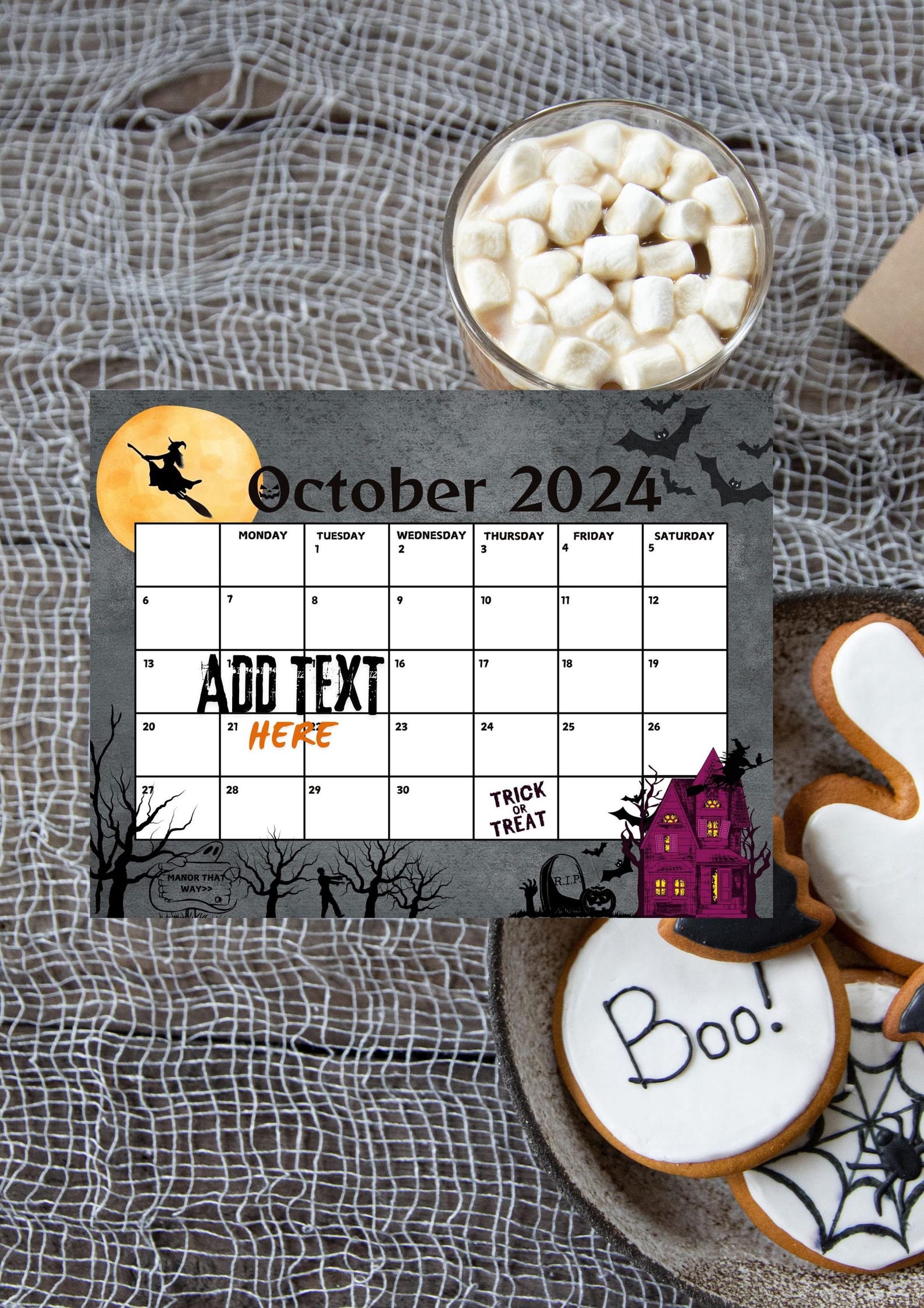 EDITABLE, Digital-printable October 2024 Spooky Witch Calendar - Etsy