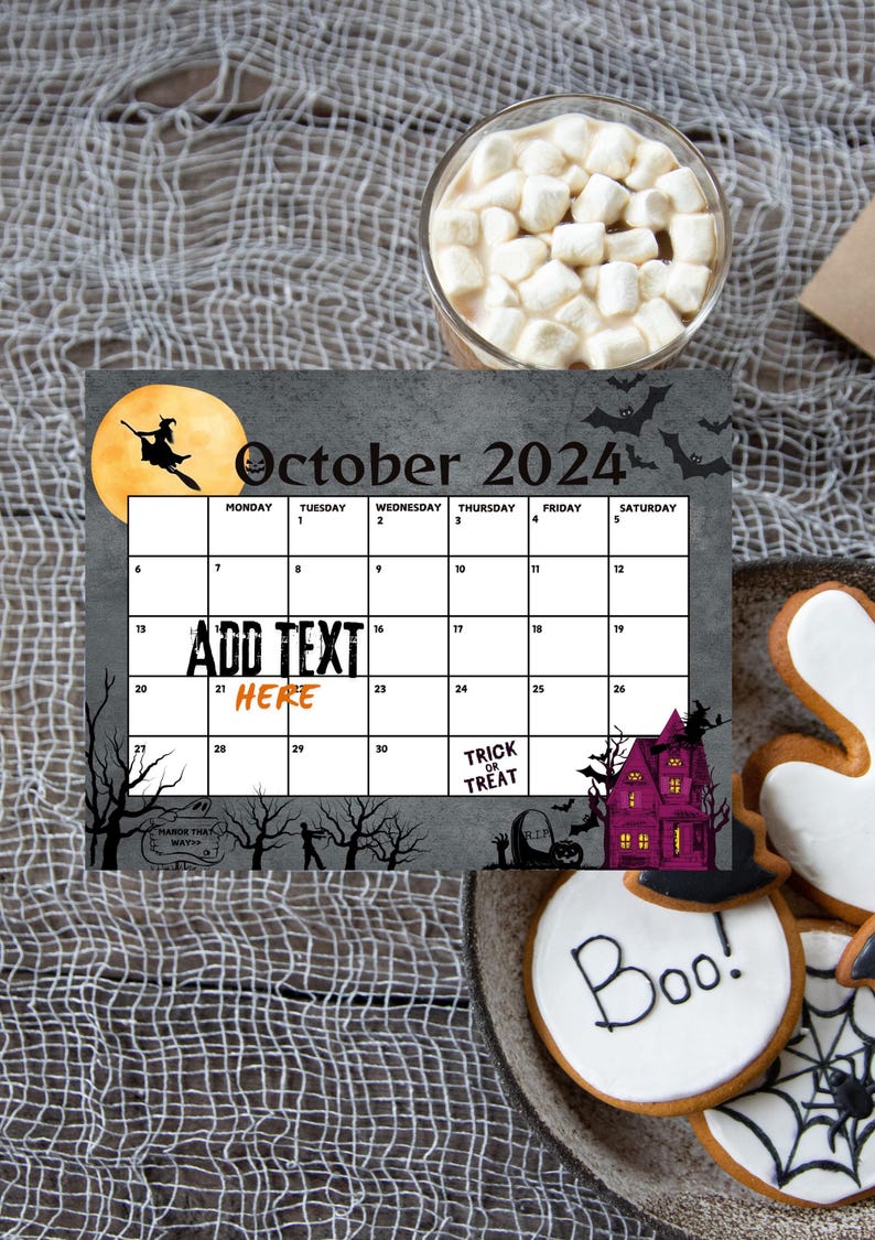 EDITABLE, Digital-printable October 2024 Spooky Witch Calendar - Etsy