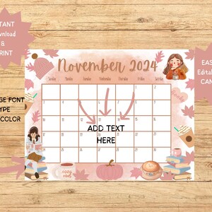 November 2024 Calendar, Digital 2024 Calendar, Printable, Instant ...