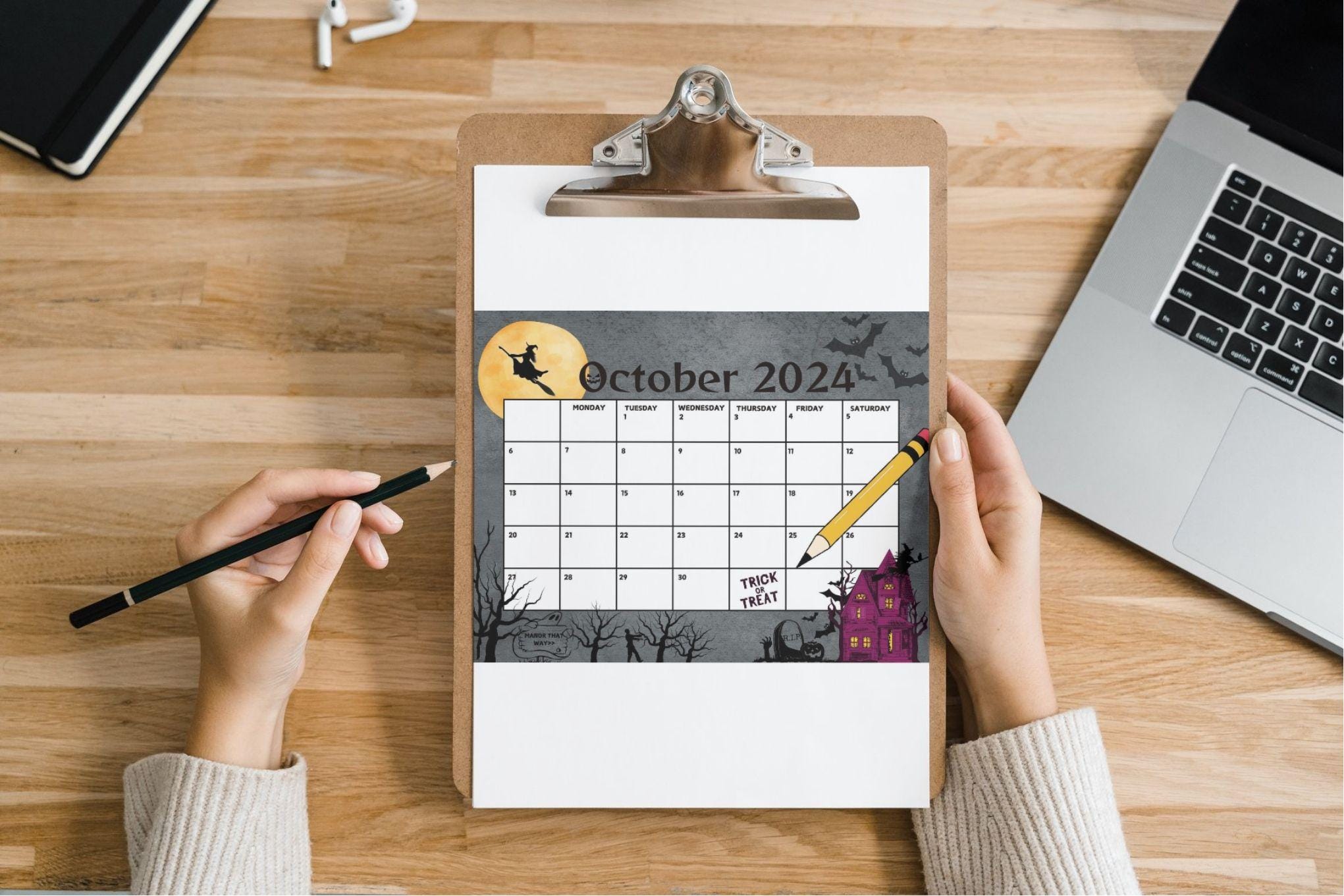 EDITABLE, Digital-printable October 2024 Spooky Witch Calendar - Etsy