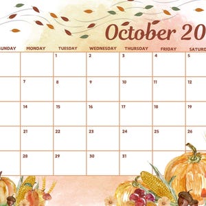 EDITABLE, Digital-printable October 2024 Calendar. Fall-themed, Harvest ...