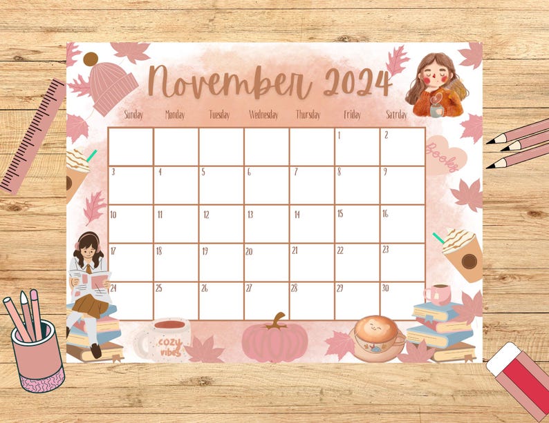 November 2024 Calendar, Digital 2024 Calendar, Printable, Instant ...