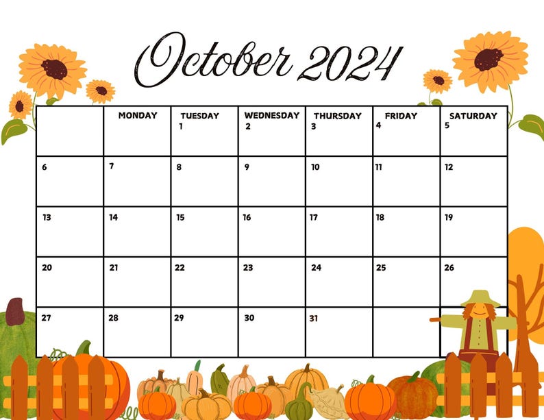 2 Digital-printable October 2024 Calendars pumpkin Patch Design - Etsy UK