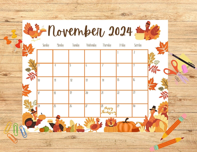 3 EDITABLE, Digital, Printable November 2024 Calendars thanksgiving - Etsy
