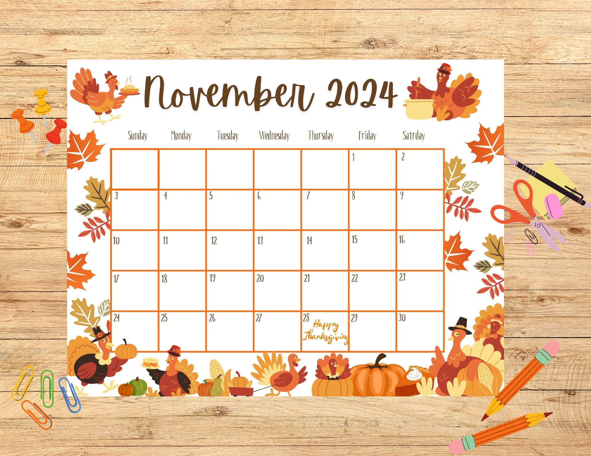 3 EDITABLE, Digital, Printable November 2024 Calendars thanksgiving - Etsy