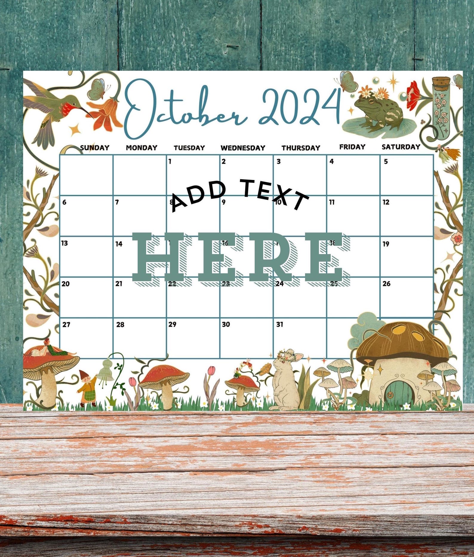 EDITABLE, Digital-printable October 2024 Calendar. Cute Fairy and ...