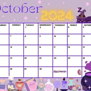 2 Digital *editable* and Printable October 2024 Halloween Calendar ...