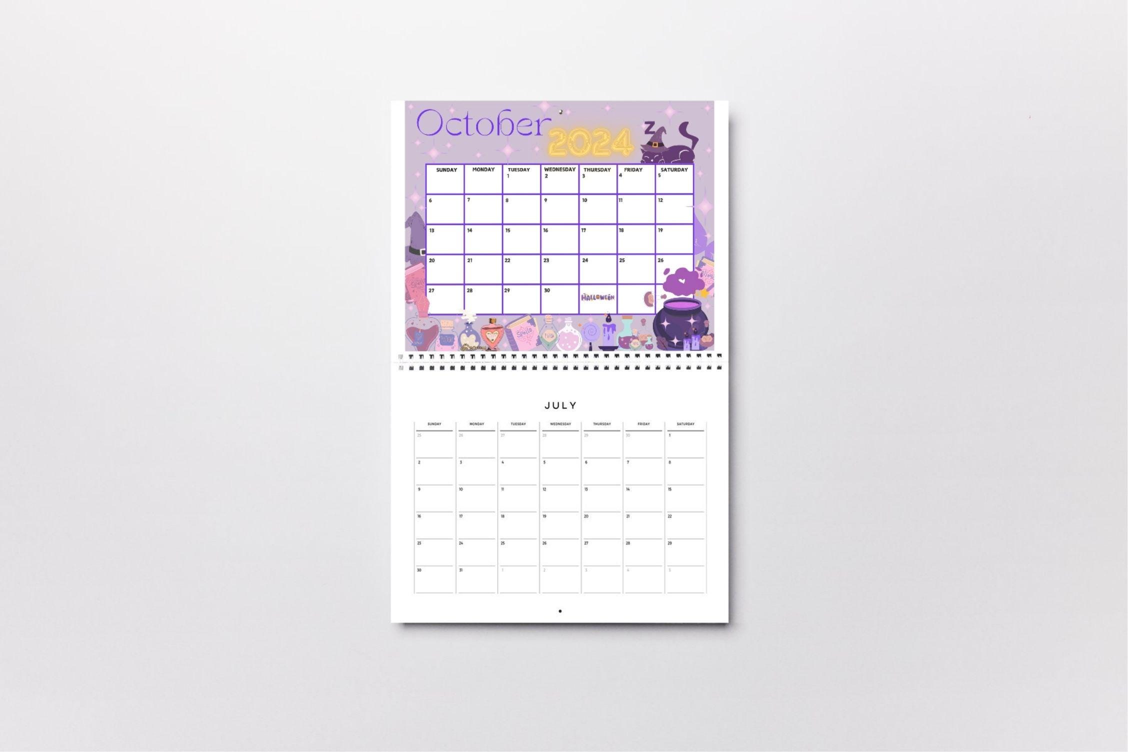 2 Digital *editable* and Printable October 2024 Halloween Calendar ...