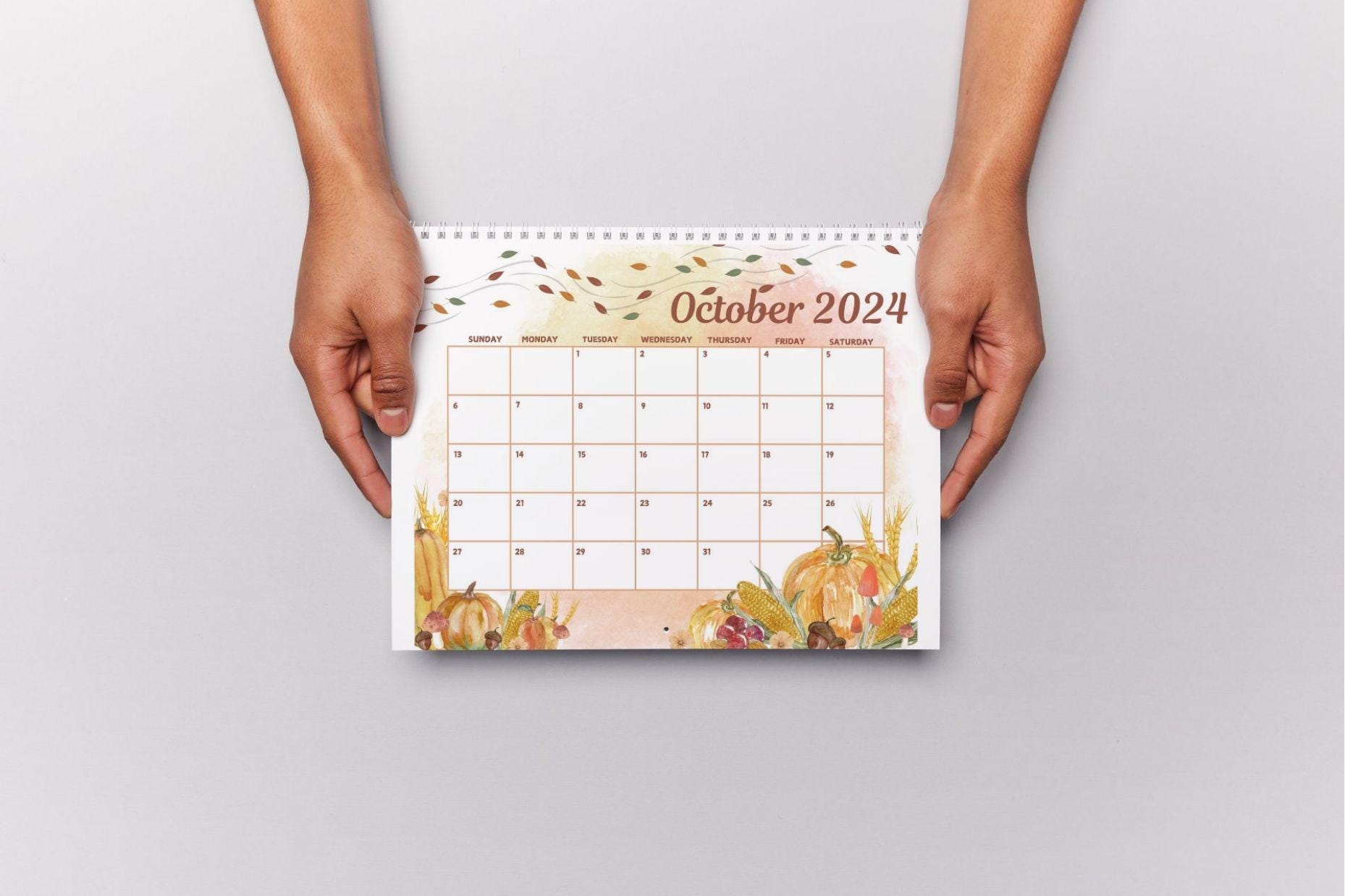EDITABLE, Digital-printable October 2024 Calendar. Fall-themed, Harvest ...
