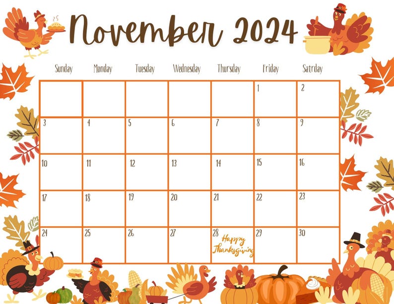 3 EDITABLE, Digital, Printable November 2024 Calendars thanksgiving - Etsy