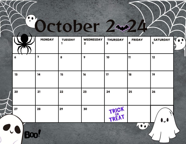 EDITABLE, Digital-printable October Halloween 2024 Ghost Calendar - Etsy