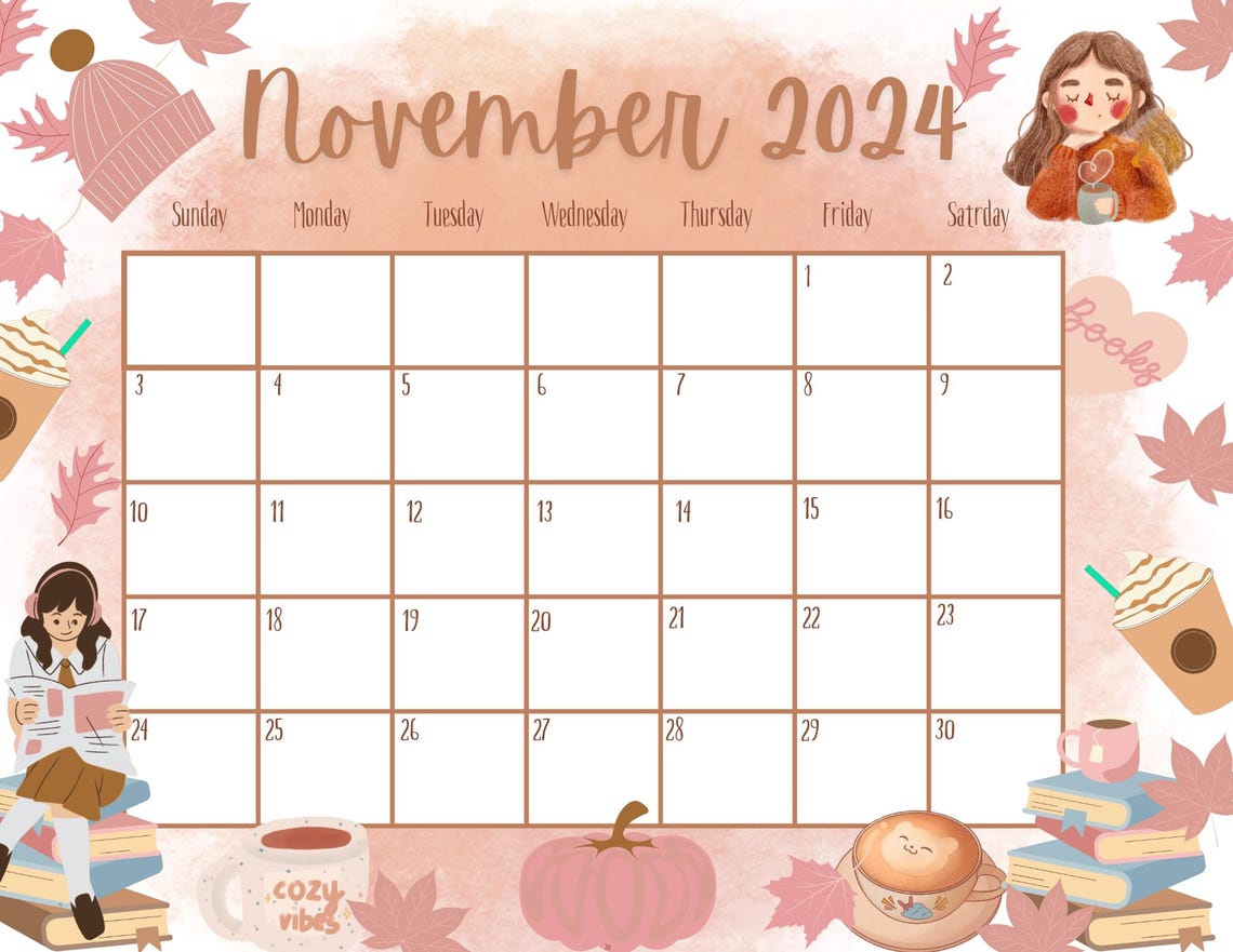 November 2024 Calendar, Digital 2024 Calendar, Printable, Instant ...