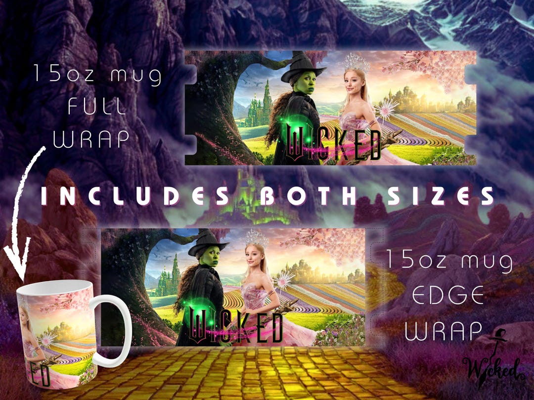 Wicked Mug Wrap PNG, Elphalba and Glinda, Wizard of Oz, 15oz Mug ...