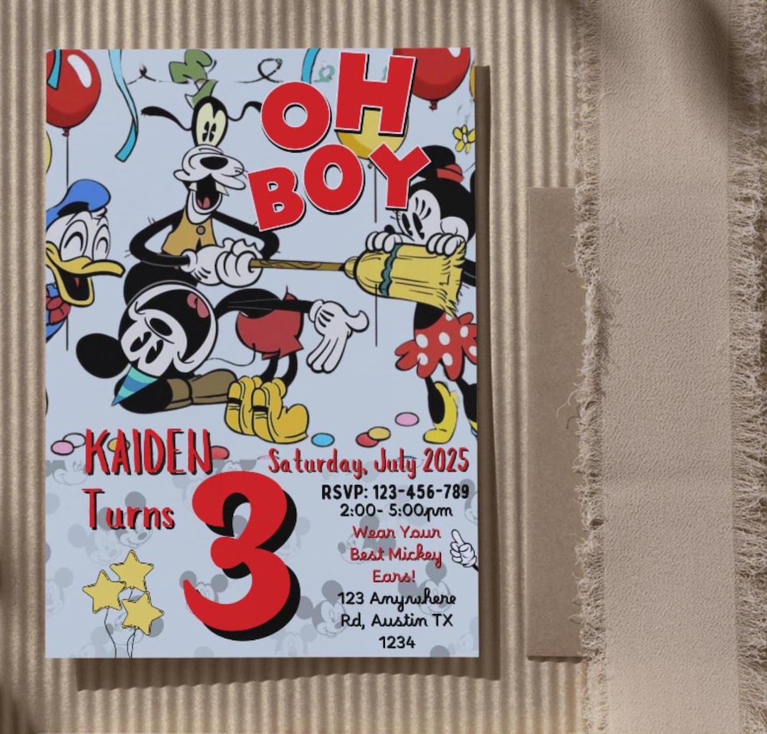 EDITABLE Mickey Mouse Birthday Party Invitation, 3rd Birthday Mickey ...