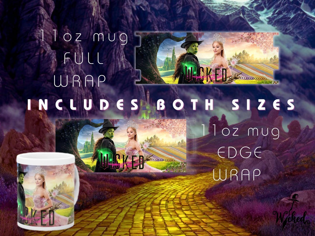 Wicked Mug Wrap PNG, Elphalba and Glinda, Wizard of Oz, 11oz Mug ...