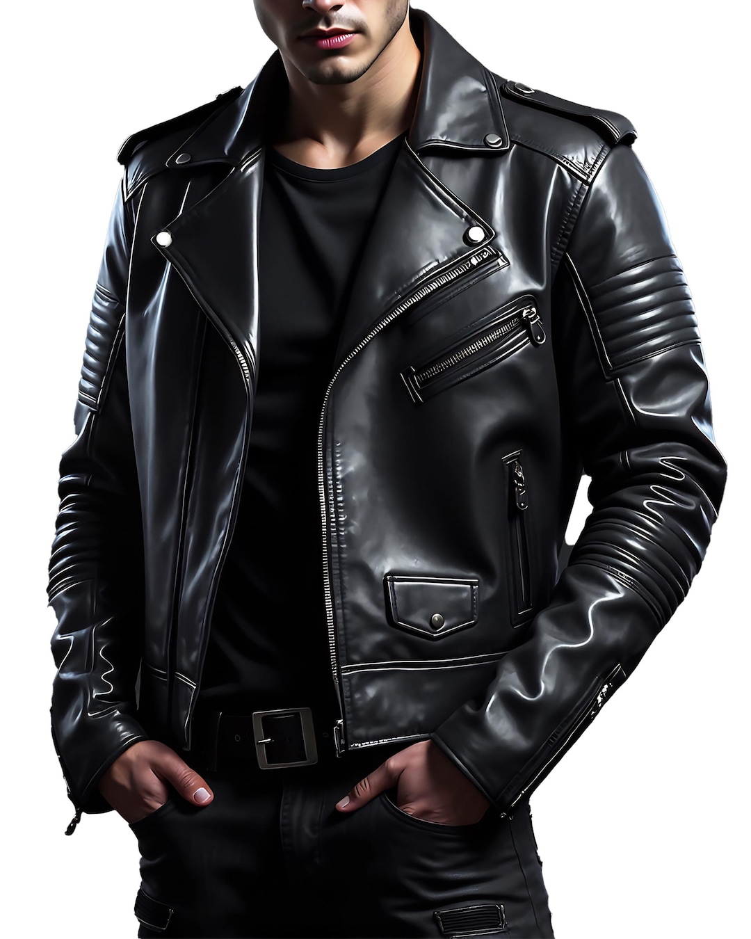 Handmade Men's Black Leather Motorcycle Jacket: Slim Fit Biker Style - Etsy