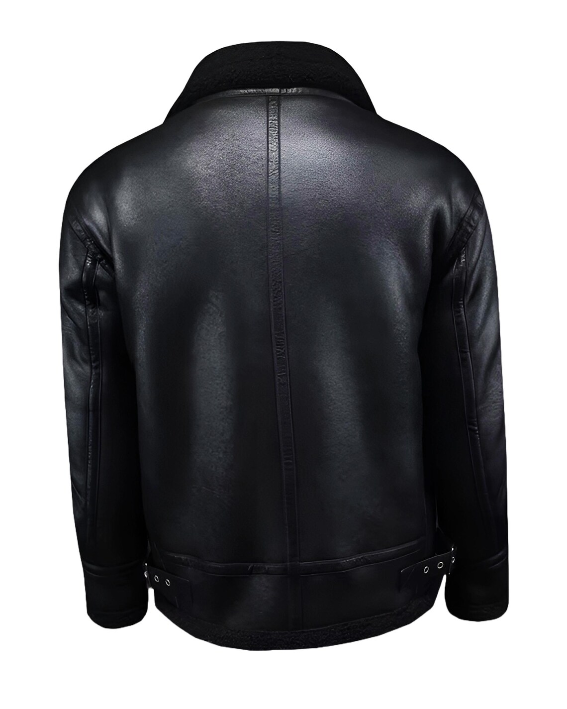 Black Genuine Leather Aviator Jacket: Unisex Faux Shearling B3 Flight ...