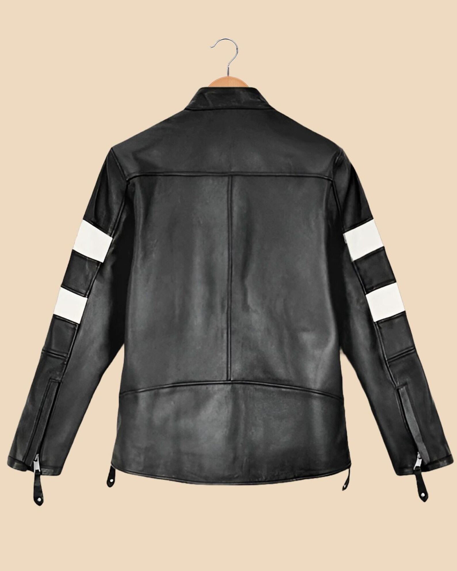 Keanu Reeves Inspired Black Leather Biker Jacket: Striped Motorcycle ...