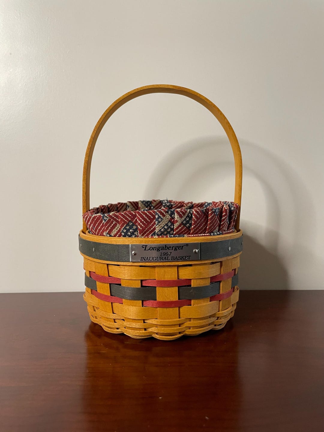 Longaberger 1997 Inaugural Basket With Old Glory Cloth Liner, Plastic ...