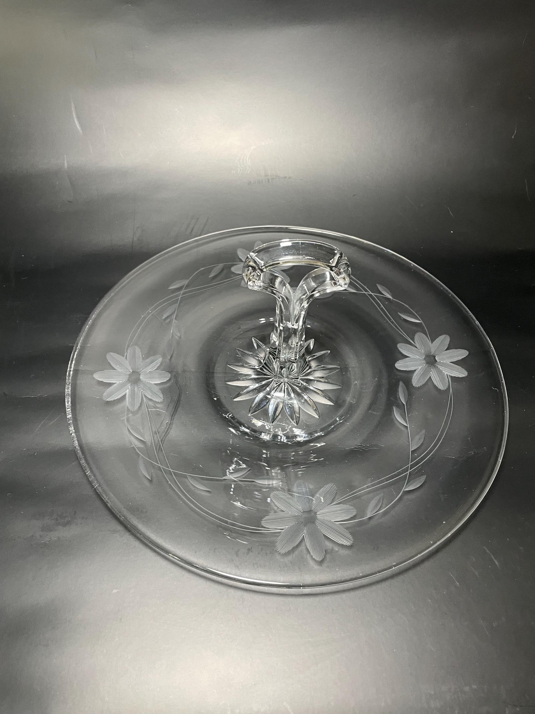 Cambridge Glass Clear Engraved #479 Etched Flower Tidbit Tray W/ Center ...