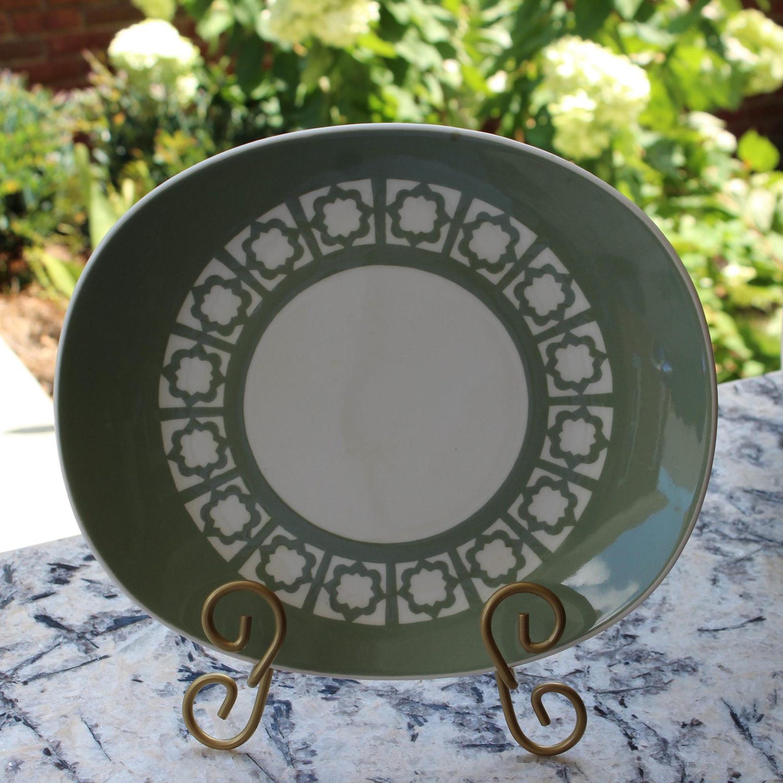 Vintage Harkerware Persian Key Oval Platter – Mint Green MCM | 13.5" X ...