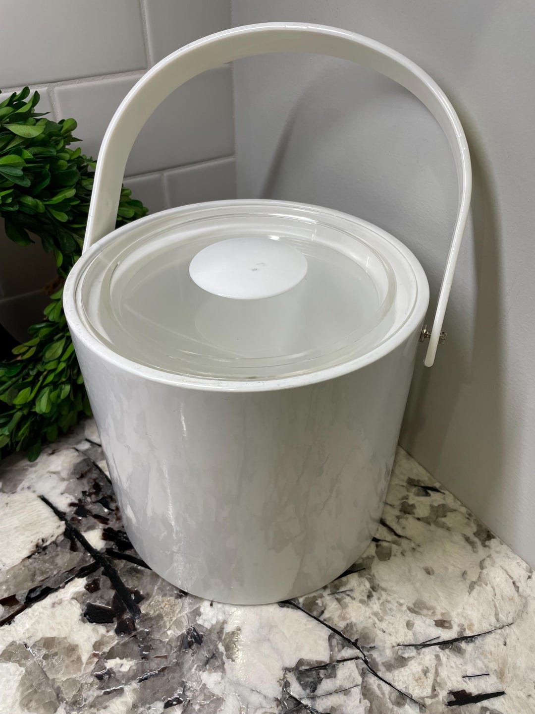 VTG White Vinyl MCM Ice Bucket With Clear Acrylic Lid, Circa 1960's ...