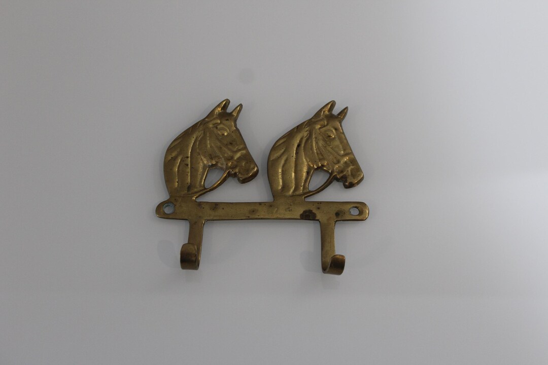 Vintage Brass Metal Horse Heads Key Holder, Wall Mounted Metal Figural ...