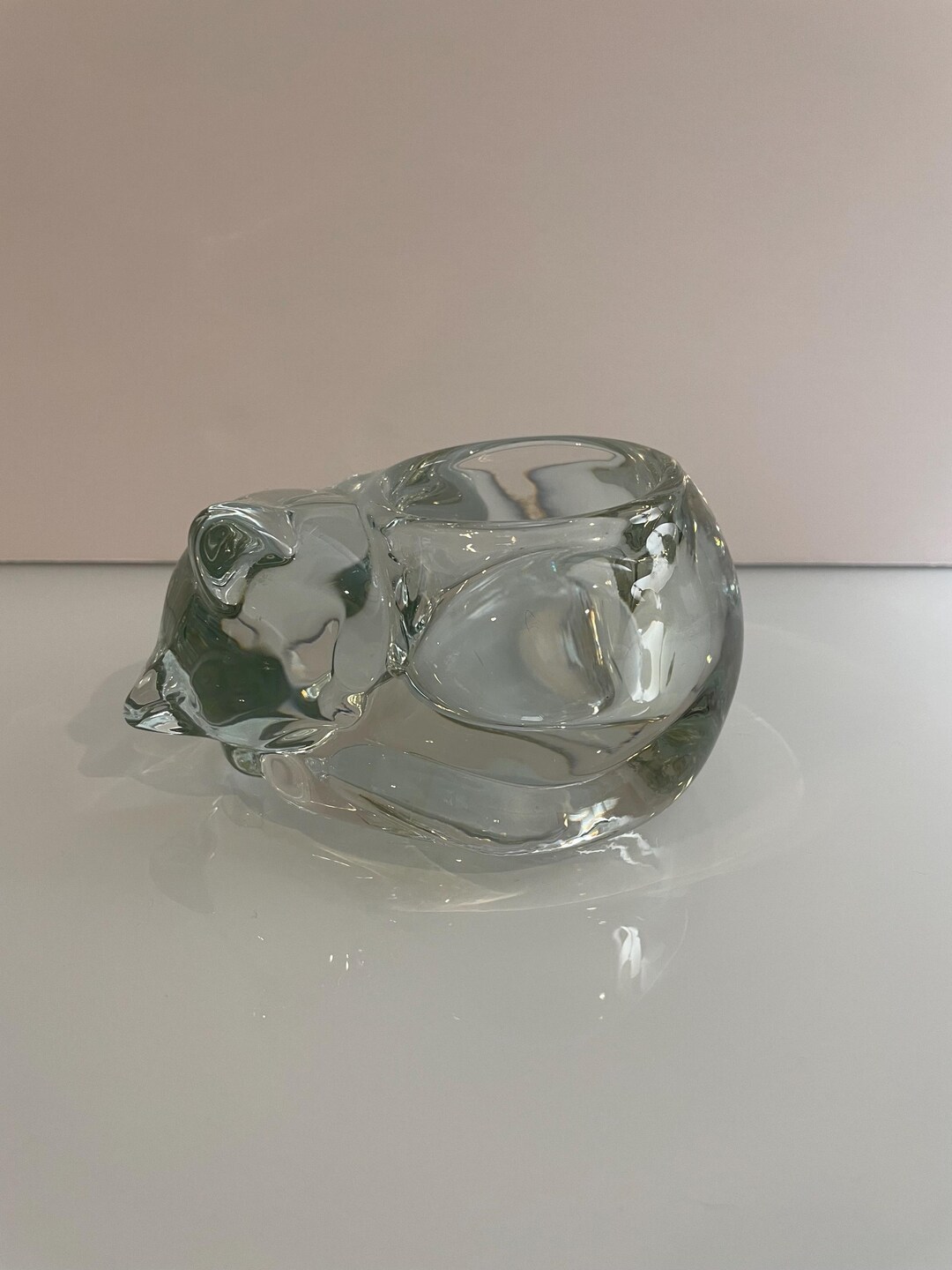 Vintage Indiana Glass Crystal Kitty Cat Tealight Candle Holder ...