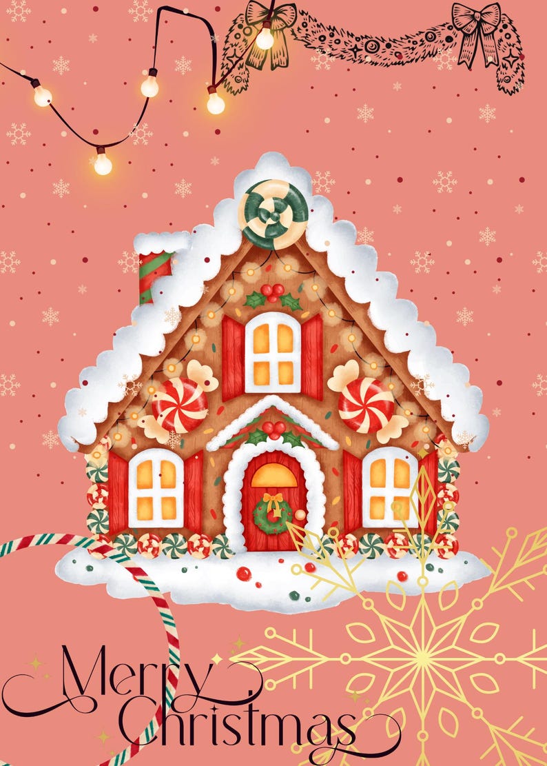 Merry Christmas Gingerbread House Art Print - Etsy