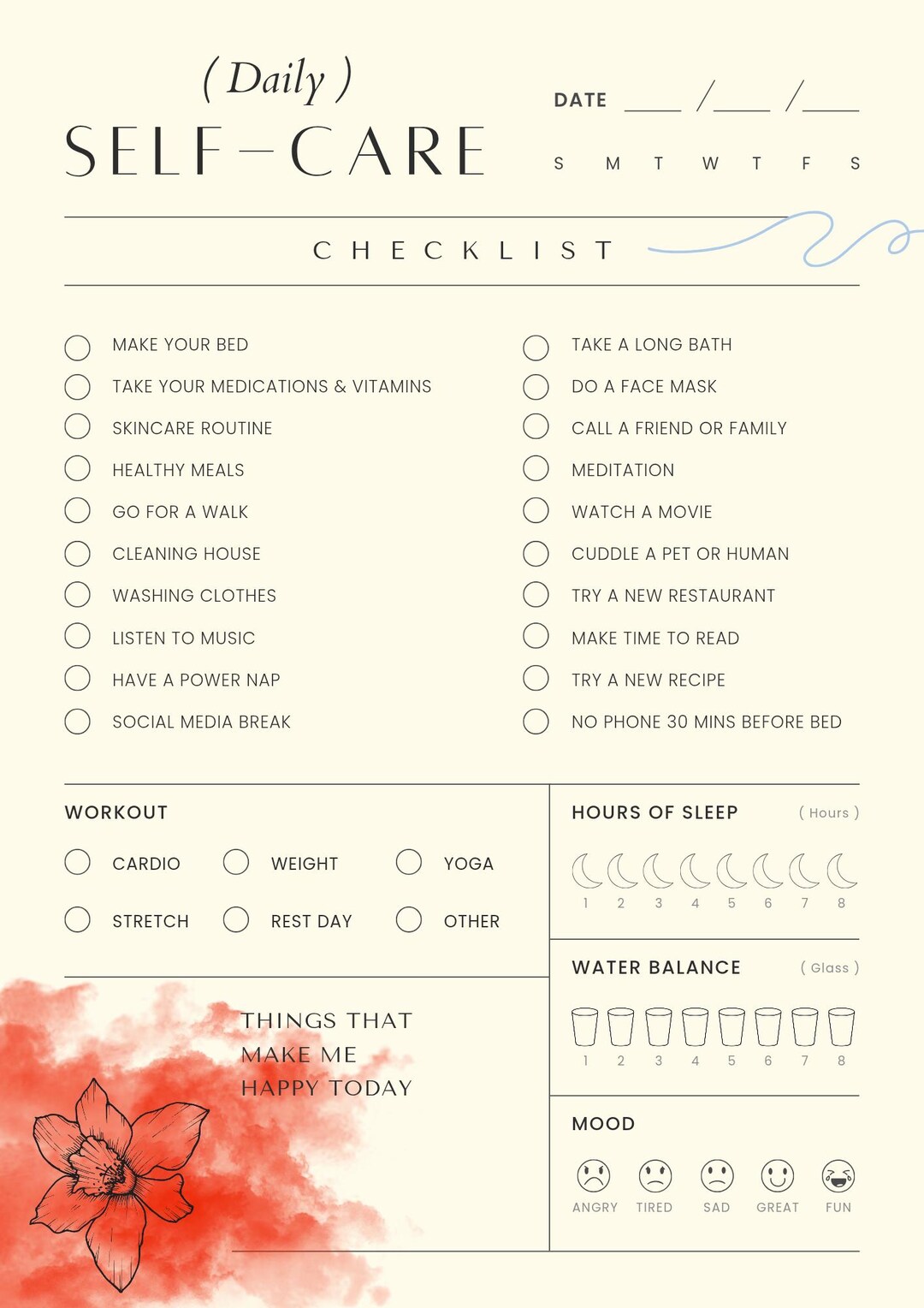 Daily Self-care Checklist Printable - Etsy