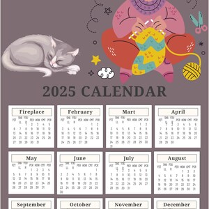 2025 Illustrated Calendar Cozy Knitting Theme Wall Art Decor - Etsy