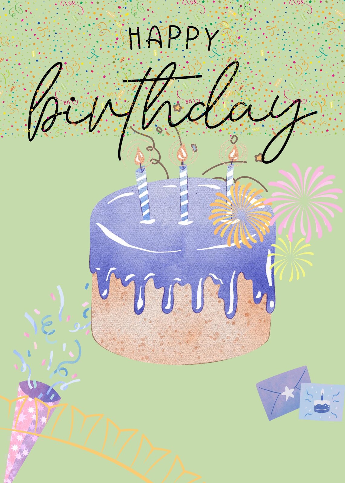 Happy Birthday Celebration Card - Colorful Cake and Candles - Festive ...