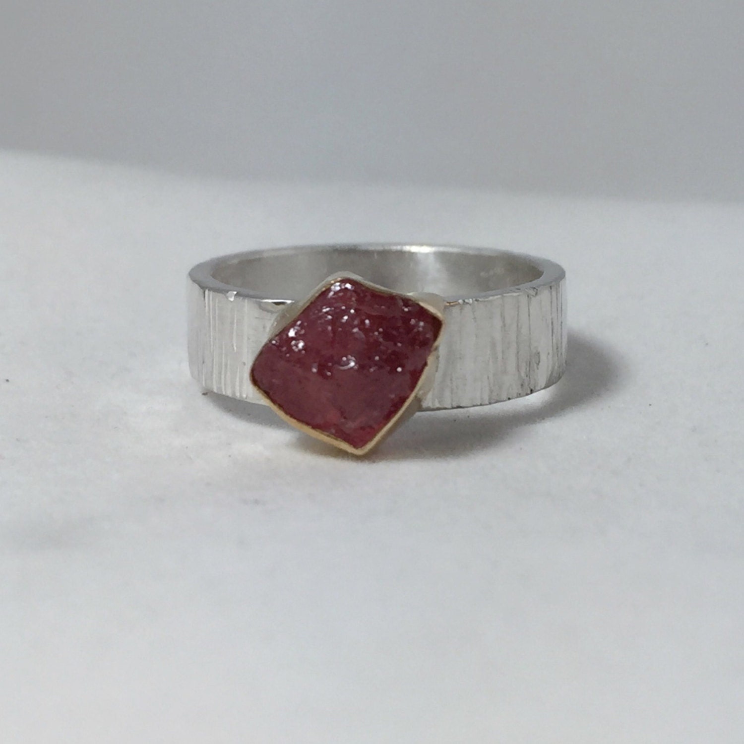 Raw Ruby Ring 14k Gold and Sterling Band; Rough Ruby - Etsy