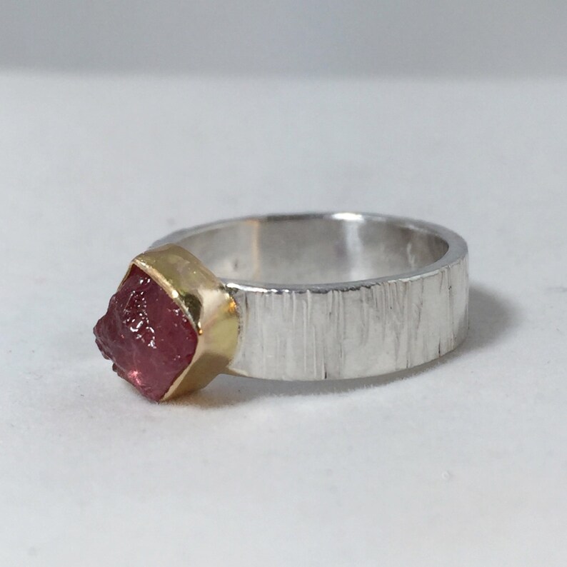 Raw Ruby Ring 14k Gold and Sterling Band; Rough Ruby - Etsy