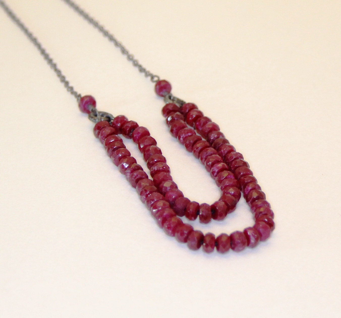 Double Strand Ruby Knotted Necklace on Sterling Chain - Etsy