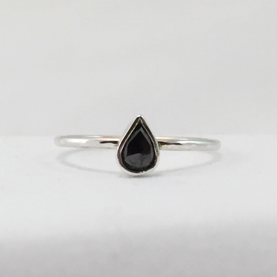 Rose Cut Pear Diamond Engagement Ring, Sterling Silver Diamond Ring ...