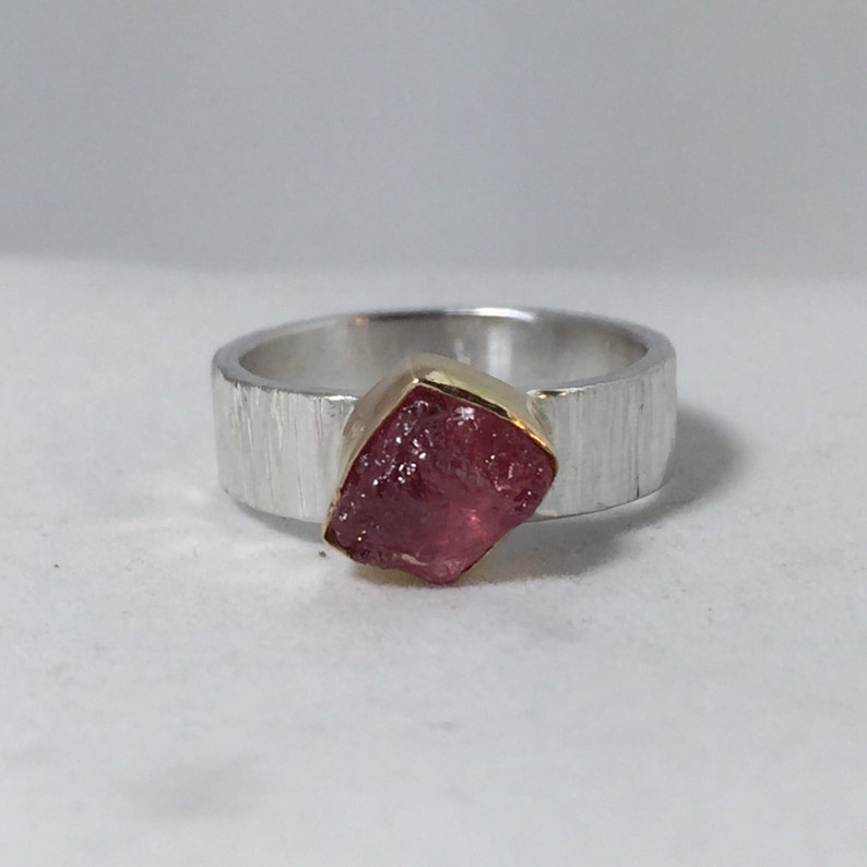 Raw Ruby Ring 14k Gold and Sterling Band; Rough Ruby - Etsy