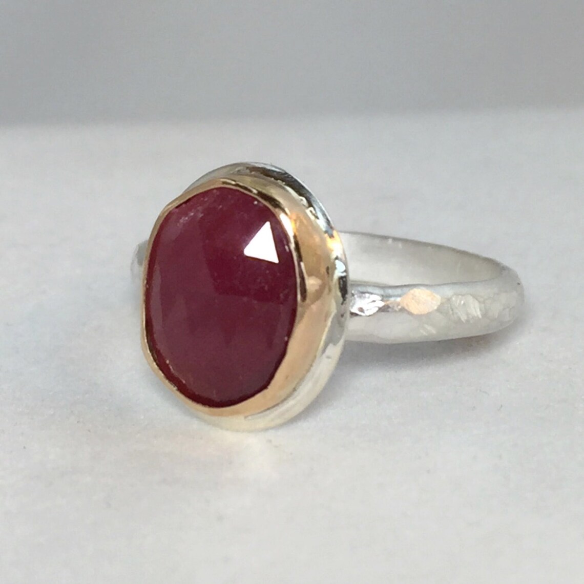 Rose Cut Ruby in 14k Gold Sterling Silver Ring Modern Engagement Ring ...