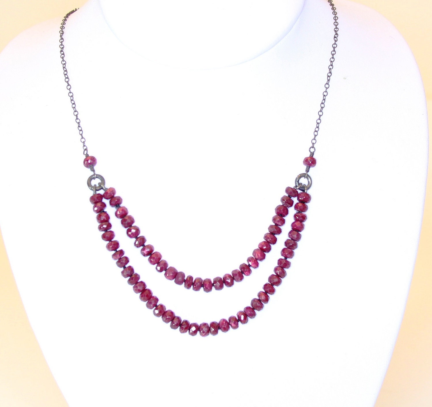 Double Strand Ruby Knotted Necklace on Sterling Chain - Etsy