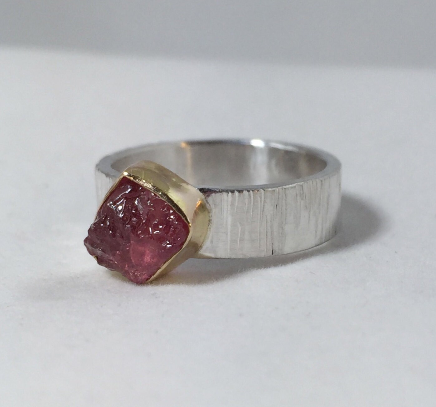 Raw Ruby Ring 14k Gold and Sterling Band; Rough Ruby - Etsy