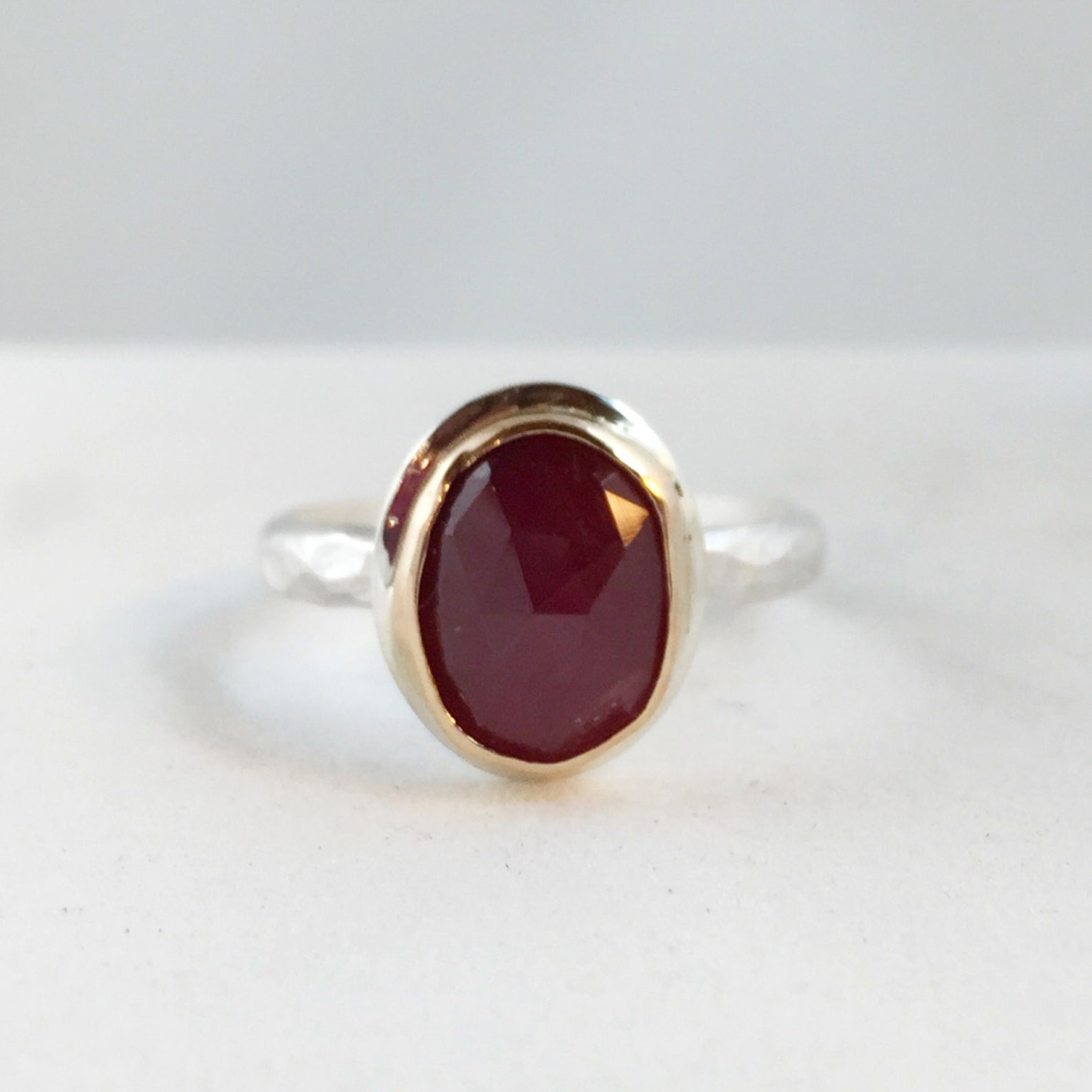 Rose Cut Ruby in 14k Gold Sterling Silver Ring Modern - Etsy
