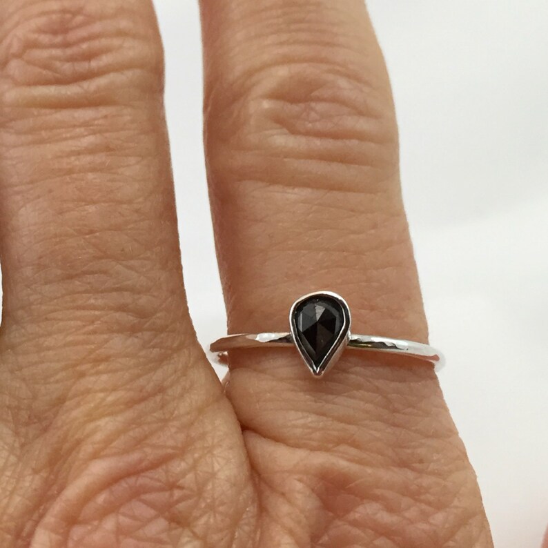 Rose Cut Pear Diamond Engagement Ring, Sterling Silver Diamond Ring ...