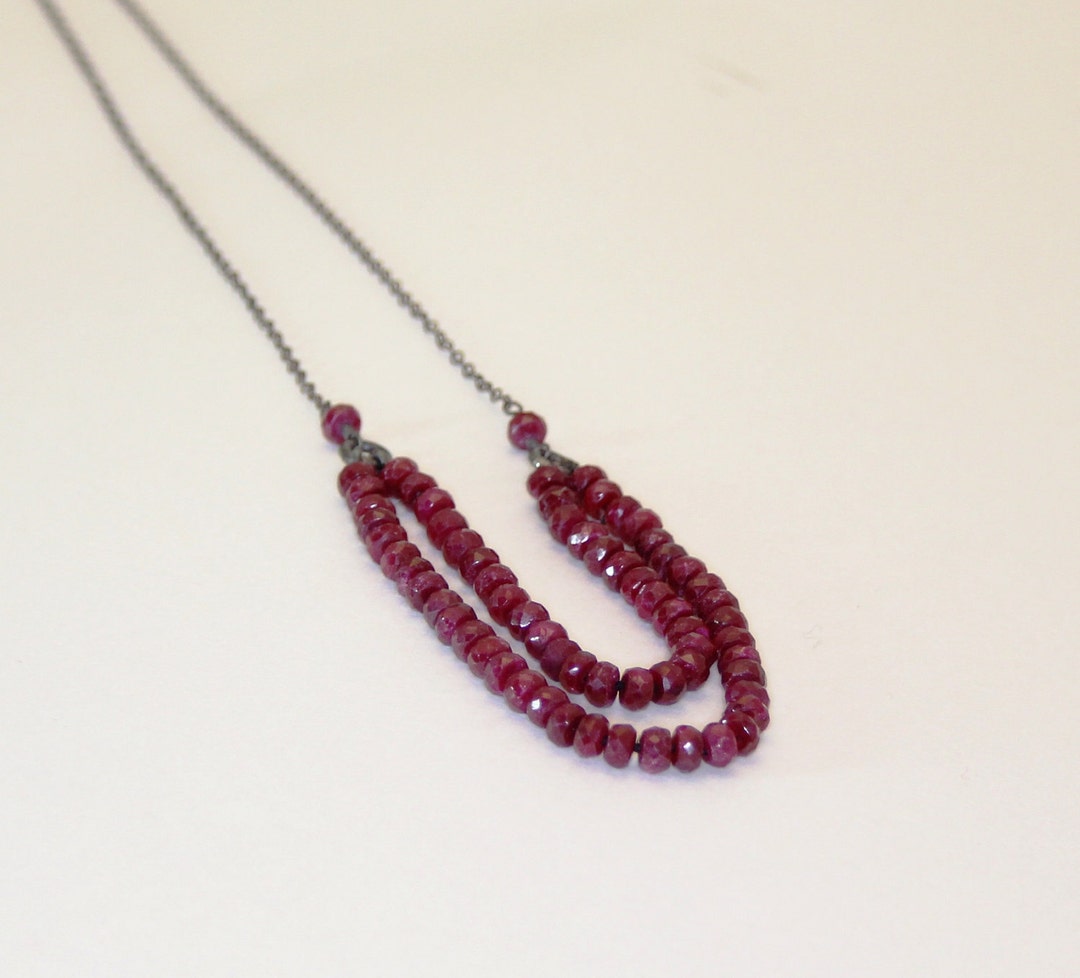Double Strand Ruby Knotted Necklace on Sterling Chain - Etsy