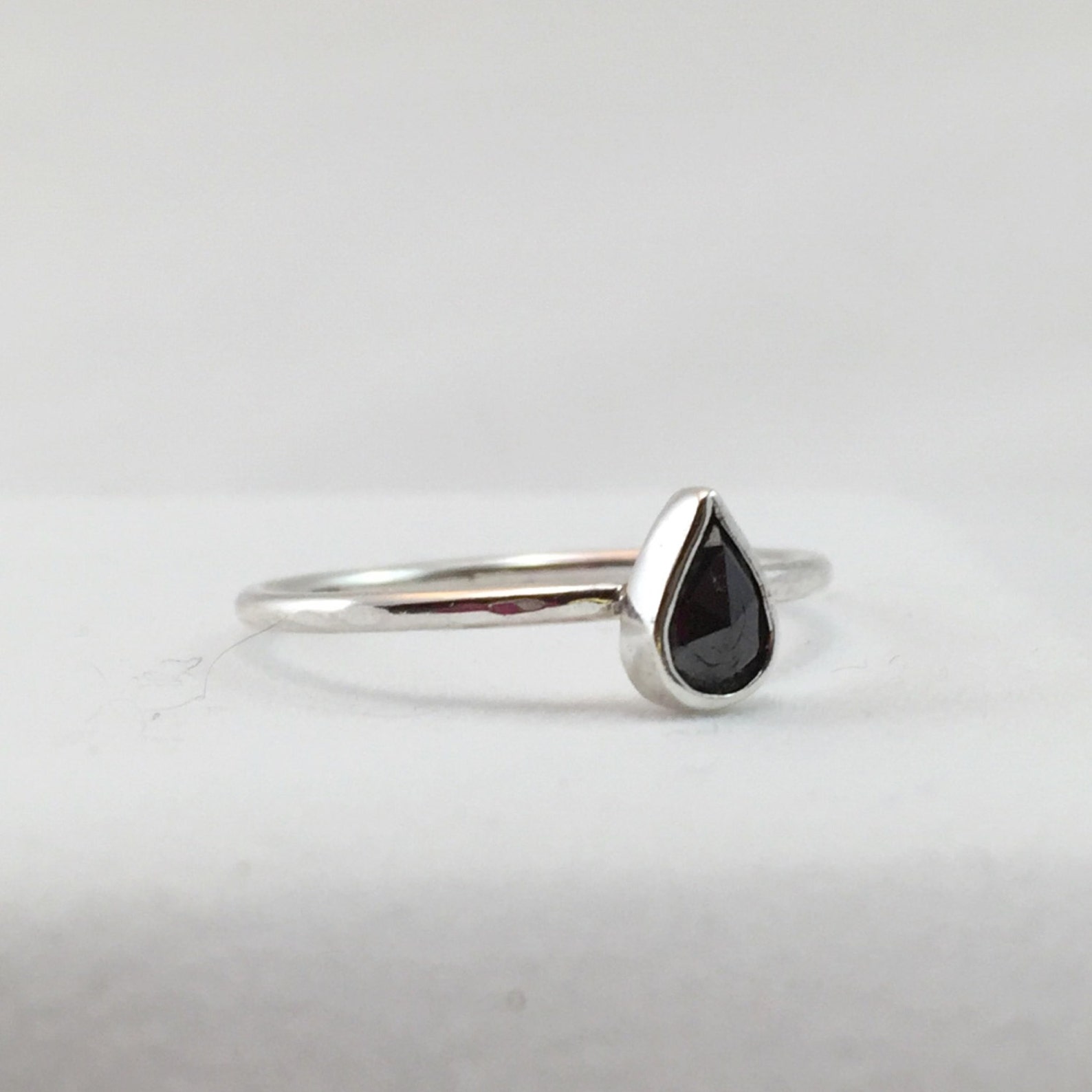 Rose Cut Pear Diamond Engagement Ring, Sterling Silver Diamond Ring ...