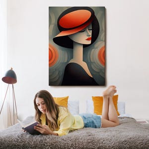 Vintage Beautiful Woman Canvas Painting, Canvas Room Decor, Framed ...