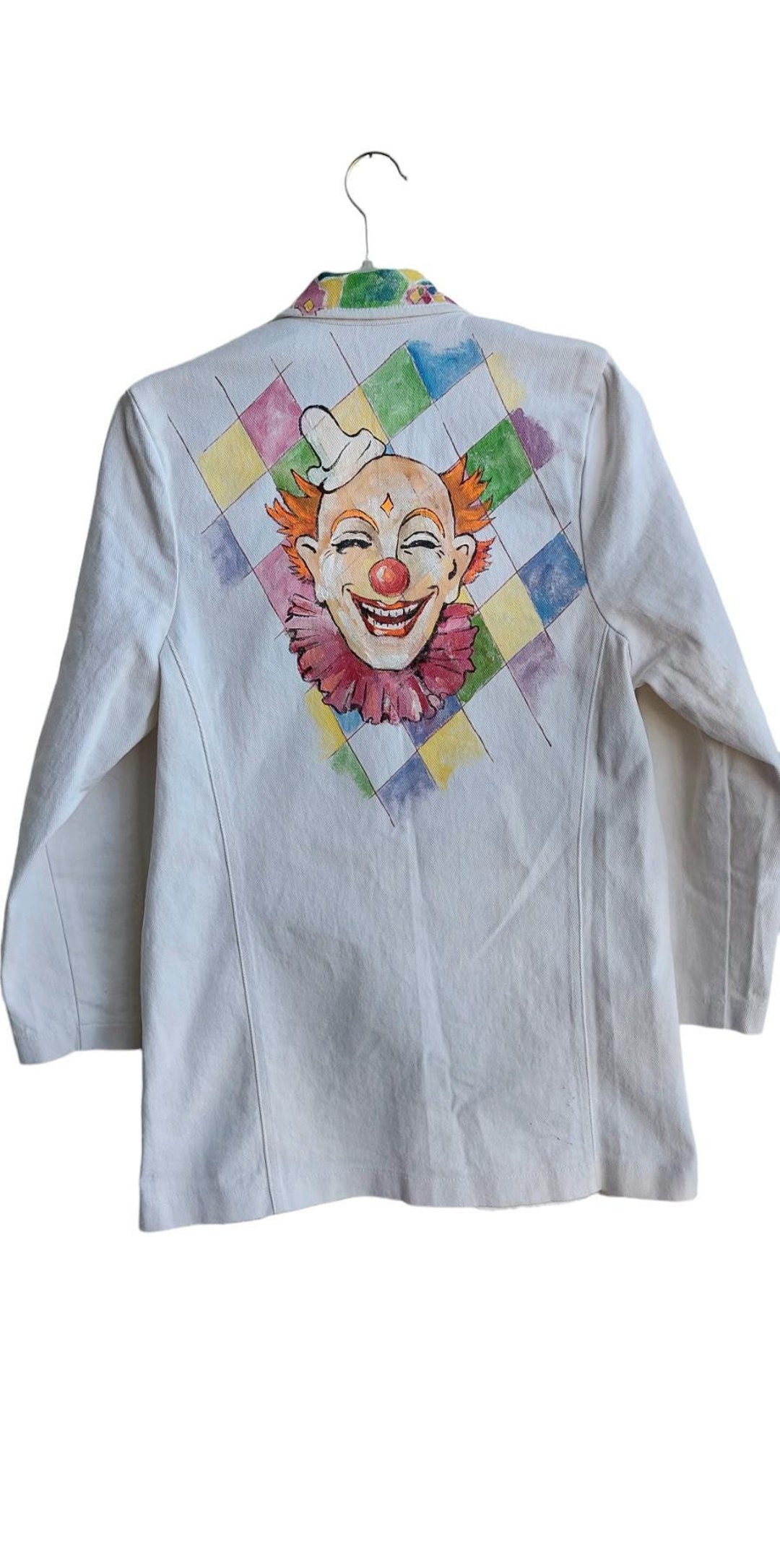 Hand Painted Jacket clown. White Cotton Jacket Size M. Joker on the ...