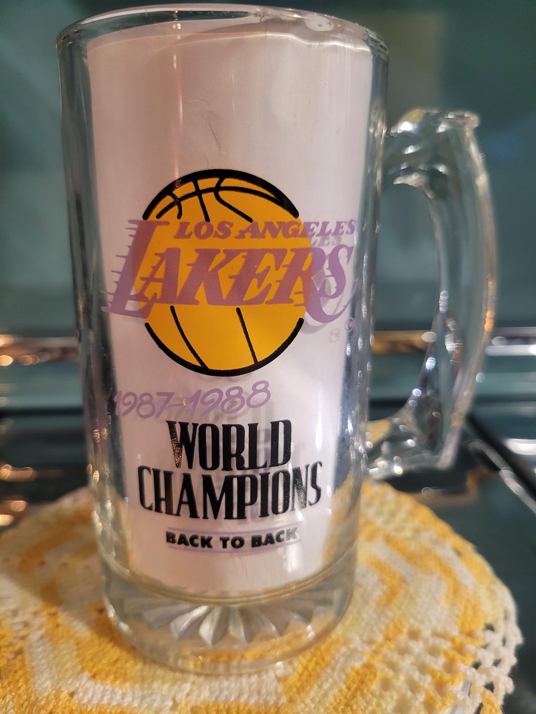 Lakers Glass Mug - Back to Back World Champions 1987-1988 Collectors Beer Mug Sponsored by ...